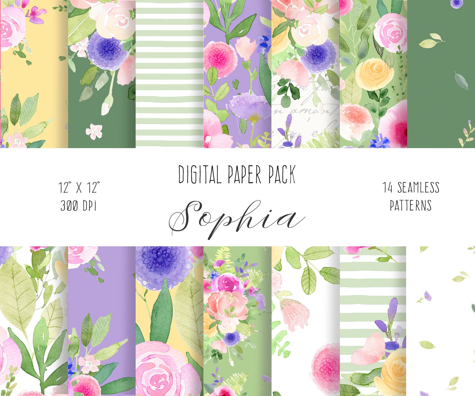 Watercolour Floral Digital Paper Spring flowers repeat | Etsy