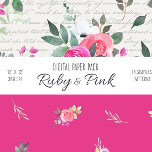 Floral Digital Paper - Ruby and Red Rose Watercolor Decoupage Download ...