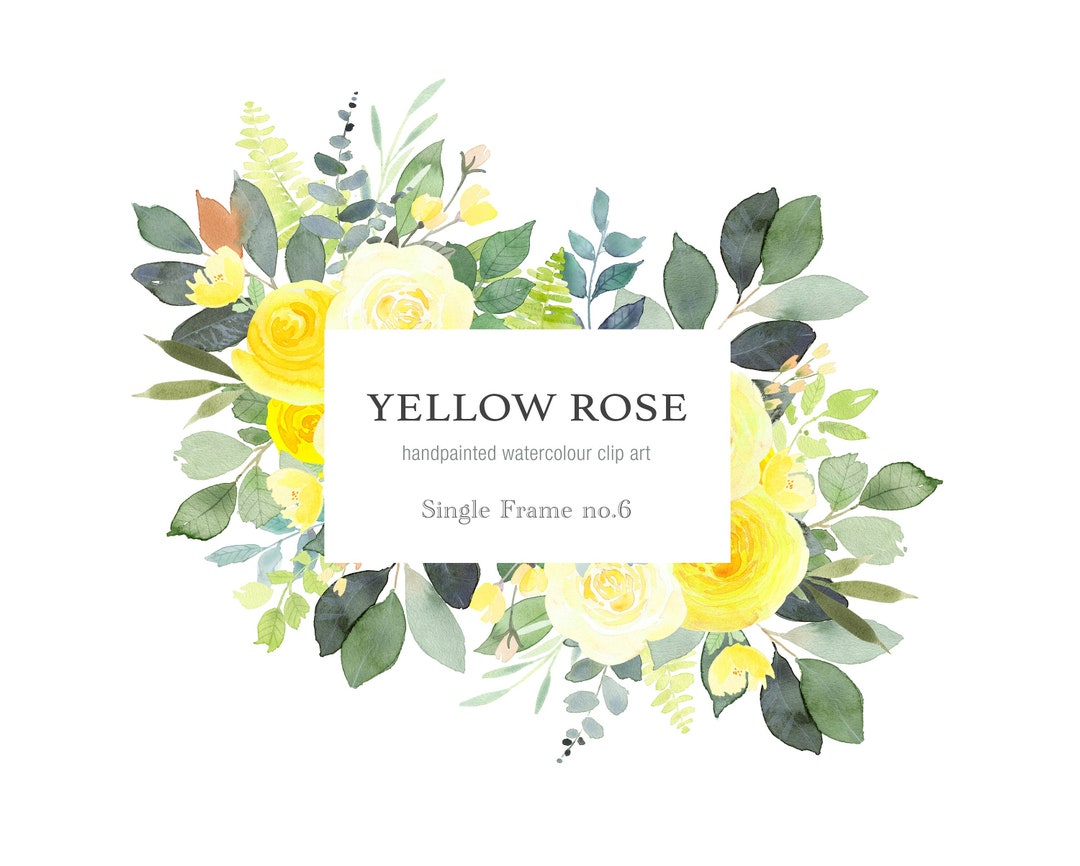 Yellow Rose Single Frame, Watercolor Roses Clip Art, Clipart Frame, DIY ...
