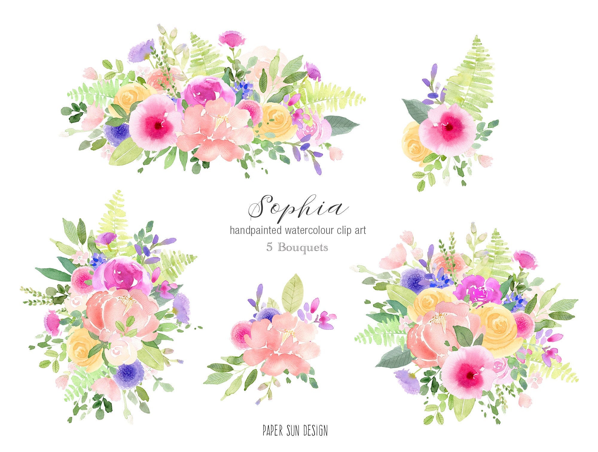 Spring Flower Clipart Hand Painted Watercolor Clip Art Pink - Etsy