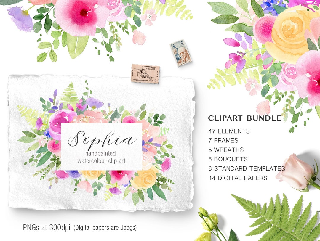Spring Flowers Watercolor Clipart - Watercolour Clip Art Bundle, Floral ...