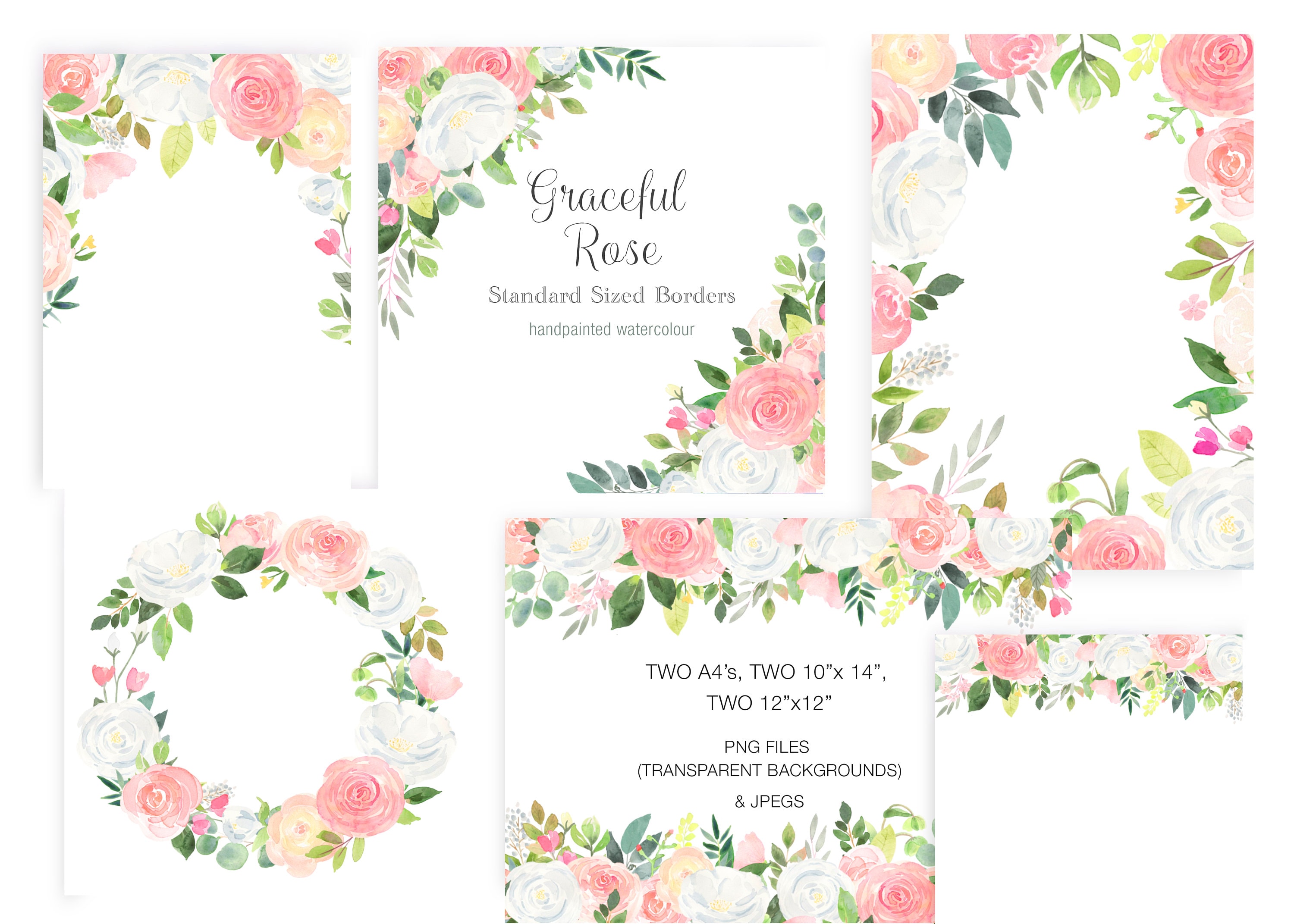 Watercolour Rose Clipart Frames Pink and White Clip Art | Etsy UK