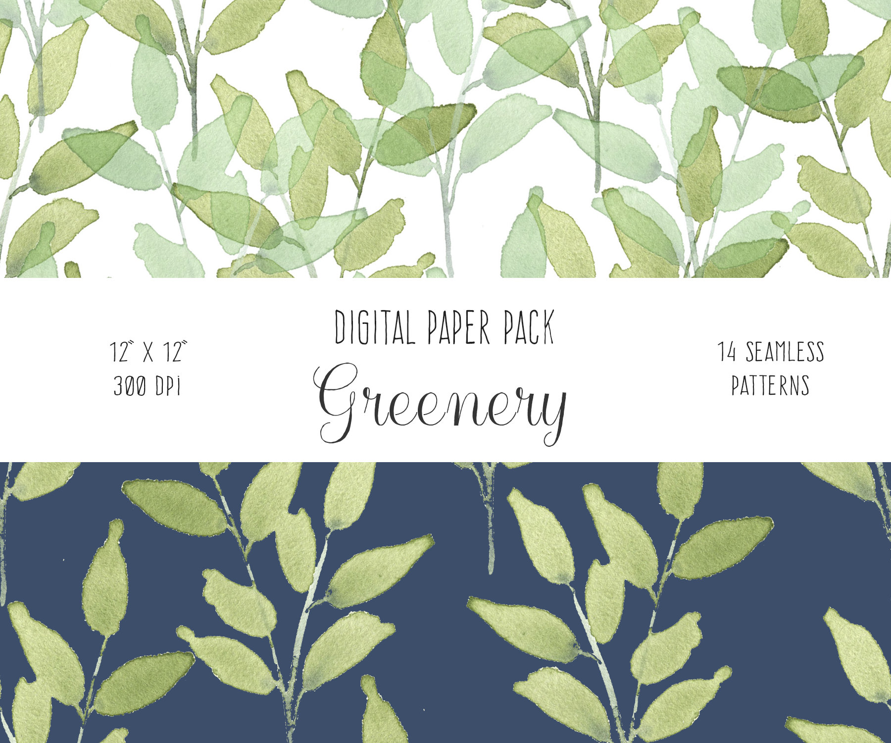 Greenery Digital Paper Pack Green Leaves Seamless Patterns | Etsy