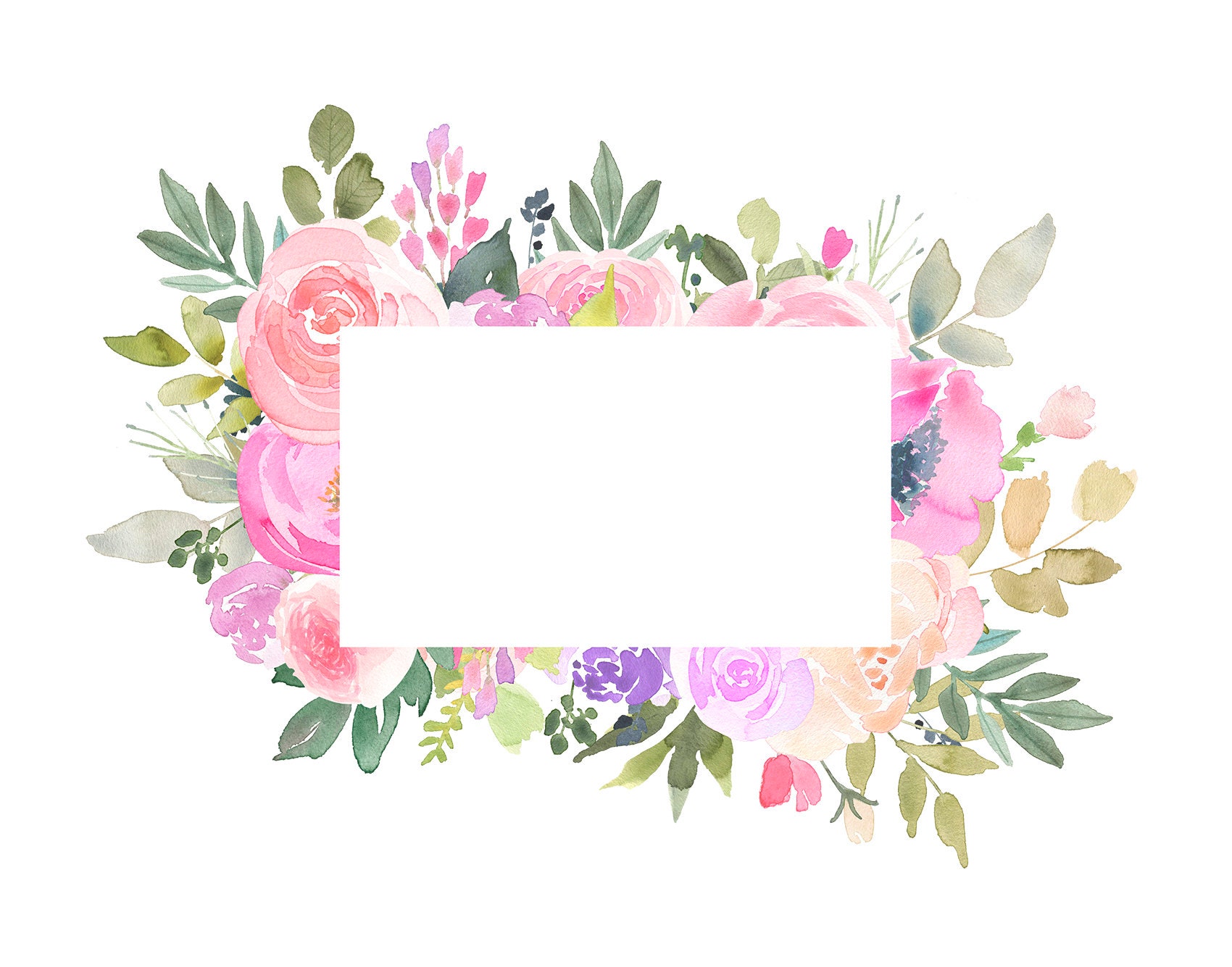 Floral Frame Clipart Watercolour Flower Clip Art Borders and | Etsy