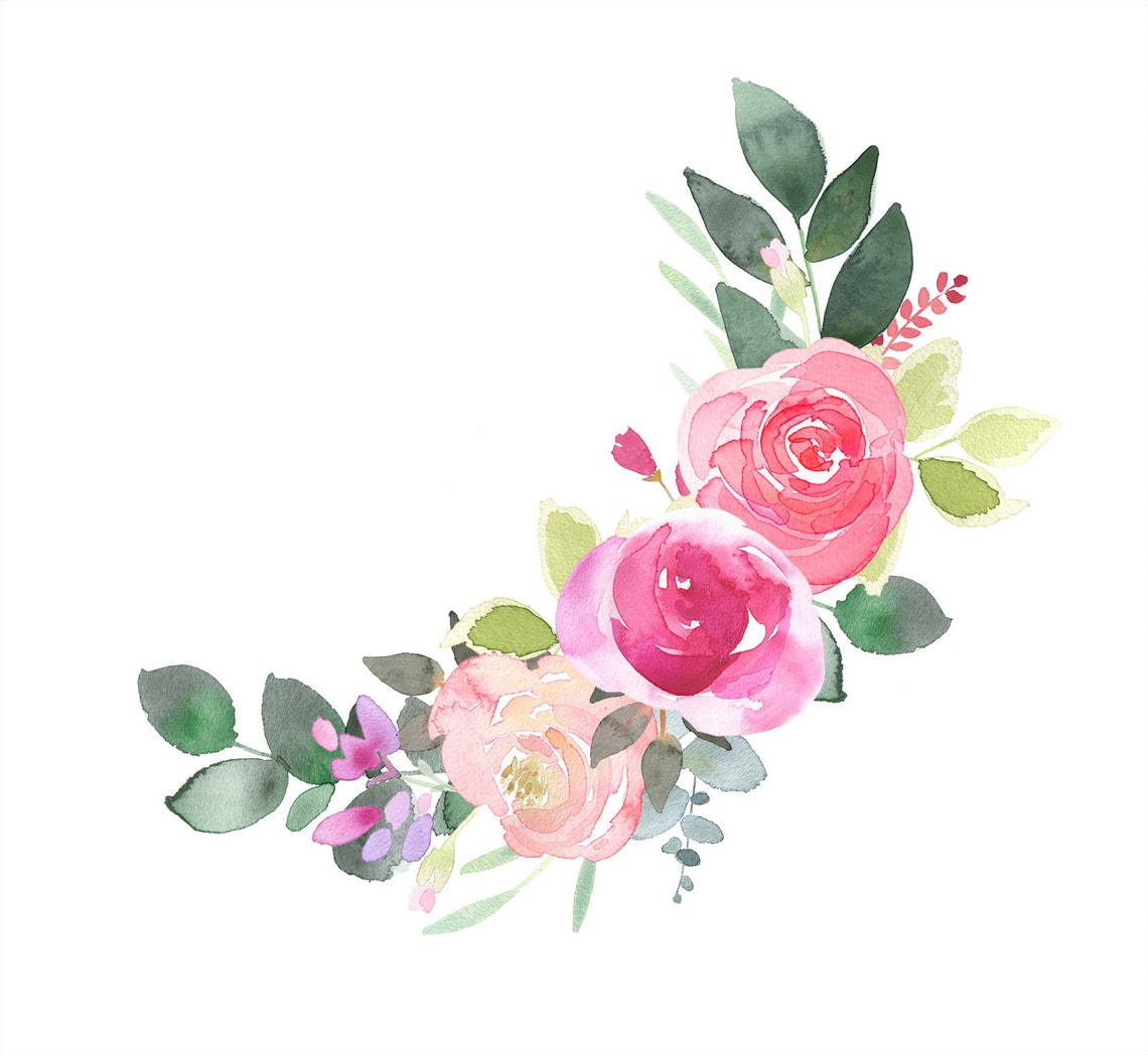 Watercolor Wreath Clipart Ruby Red and Pink Floral Clip Art - Etsy