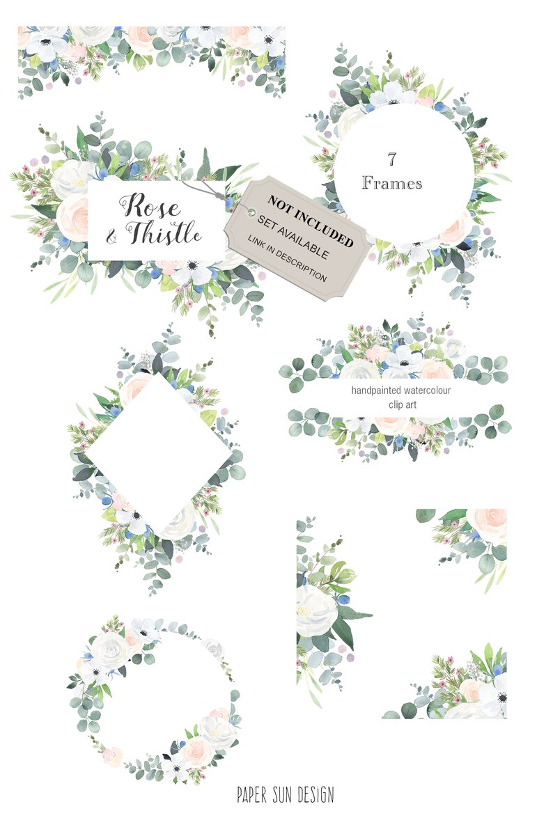 Rose and Thistle Watercolor Clipart Frame Clip Art - Etsy