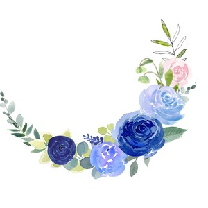 Navy and Blush Watercolor Clip Art Wreaths, Navy Blue Floral Wreaths ...