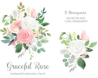 Watercolor Floral Clipart - White and Peach Flower Arrangements, Pink ...
