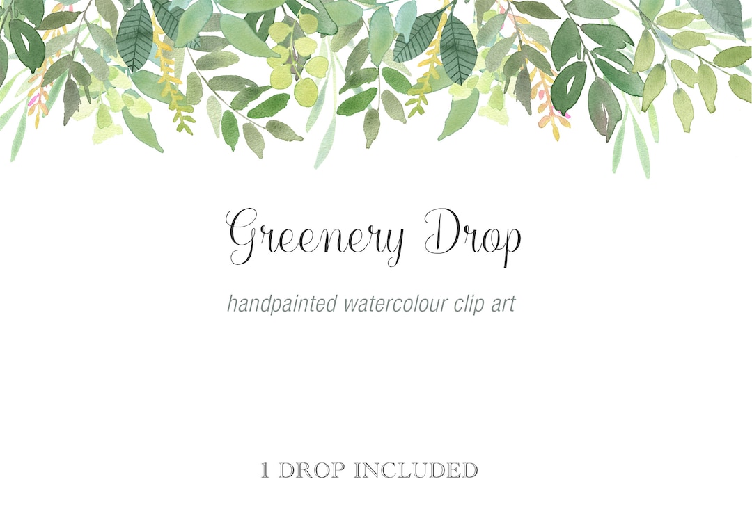 Greenery Drop Clip Art, Leaf Border, Green Leaves Watercolor Clipart ...
