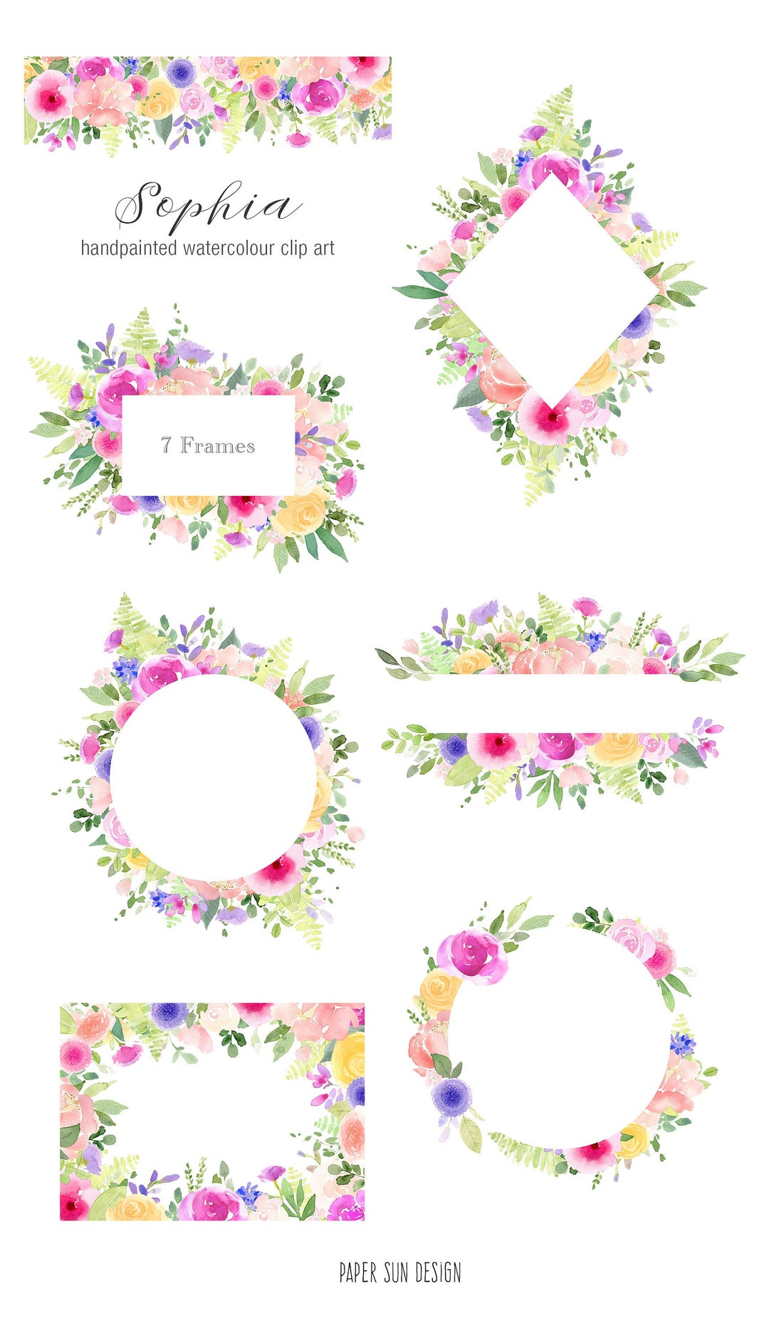 Easter Flower Clipart Frames, Floral Frame PNG, Pink Blue and Yellow ...
