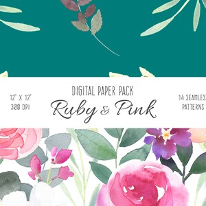Floral Digital Paper - Ruby and Red Rose Watercolor Decoupage Download ...