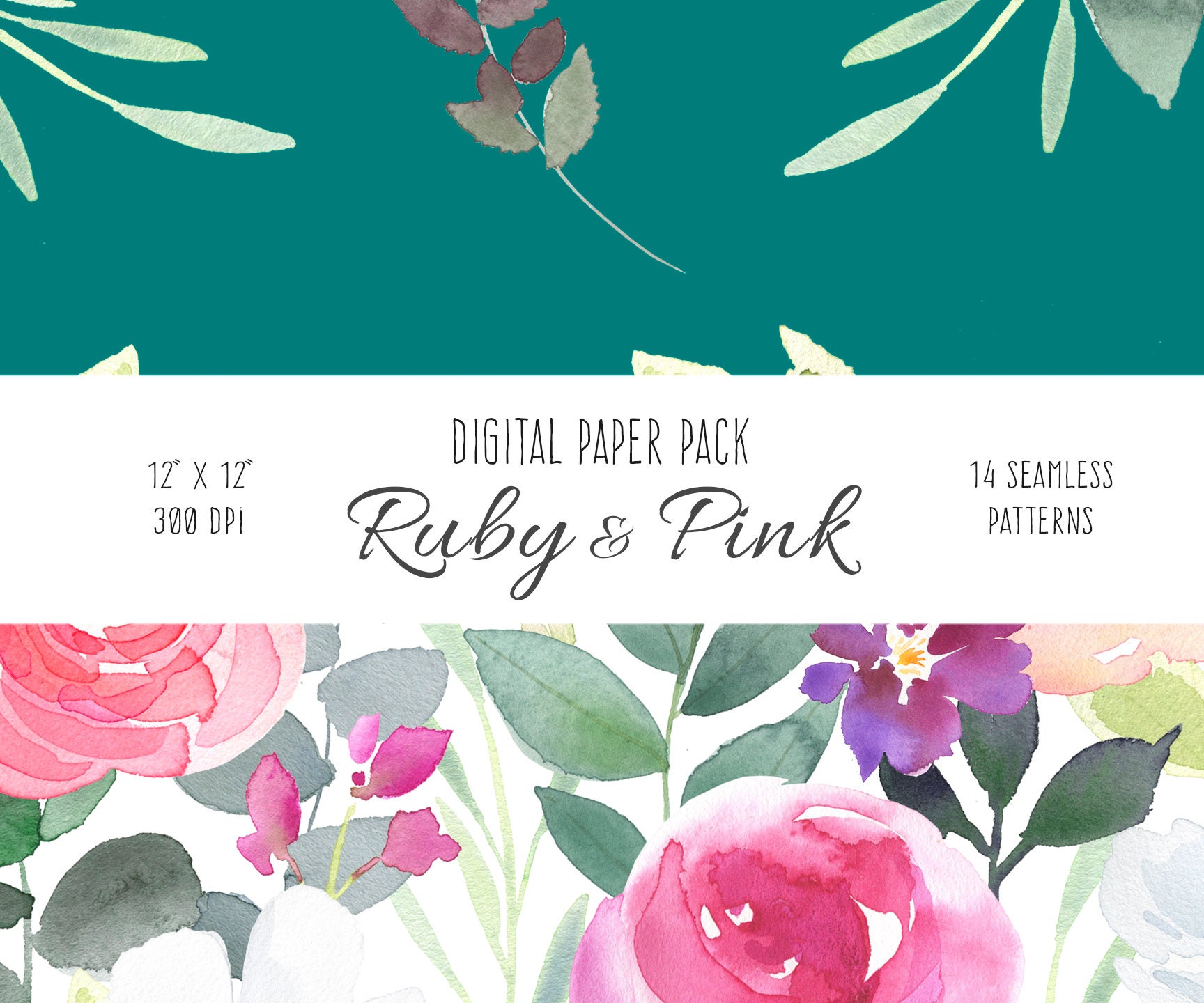 Floral Digital Paper - Ruby and Red Rose Watercolor Decoupage Download ...
