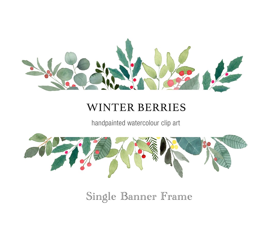 Christmas Banner Clipart, Green Leaves and Red Berries Foliage Border ...