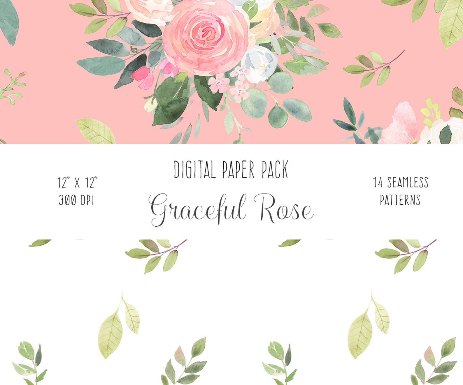 Digital Floral Paper Pack 14 Seamless Patterns of Pink and White ...