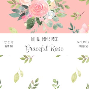 Digital Floral Paper Pack - 14 Seamless Patterns of Pink and White ...