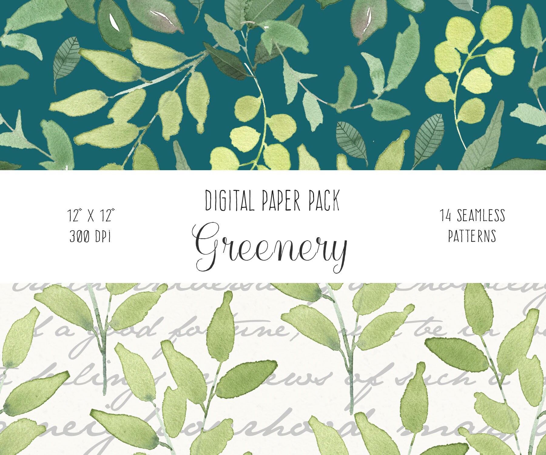 Greenery Digital Paper Pack Green Leaves Seamless Patterns | Etsy
