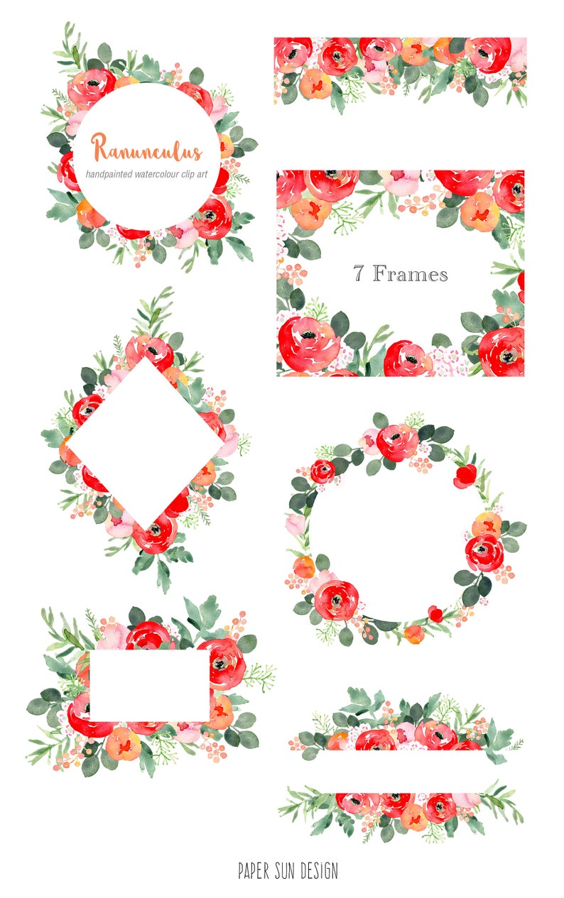 Winter Red Flower Clipart Frames Floral Frames Clipart - Etsy