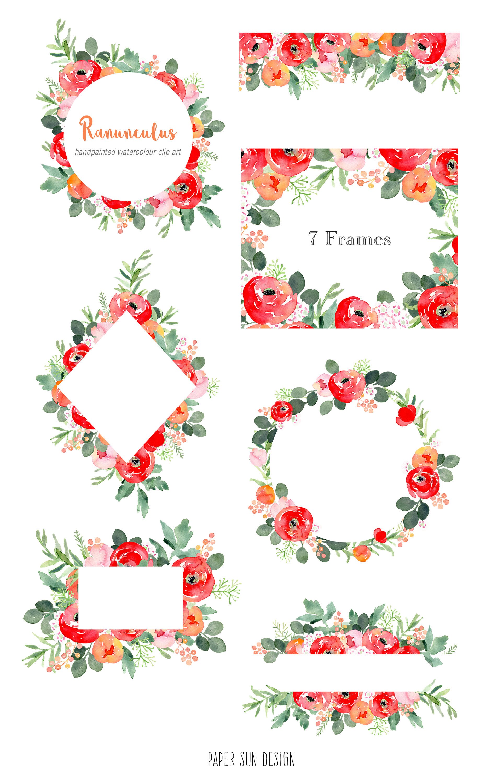 Winter Red Flower Clipart Frames Floral Frames Clipart | Etsy