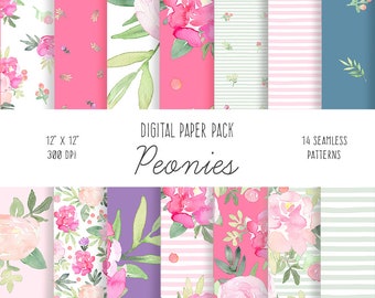 Peonies Digital Floral Paper Peony Flower Seamless Pattern | Etsy