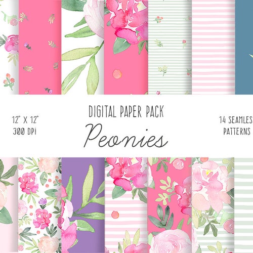 Peonies Digital Paper Floral Paper Pack Flower Seamless - Etsy