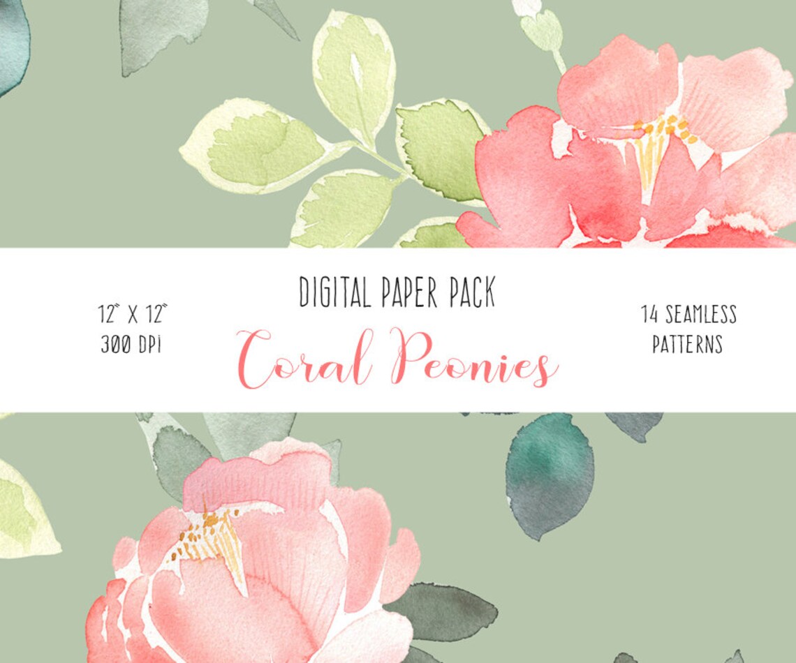 Peonies Digital Floral Paper Peony Flower Seamless Pattern - Etsy
