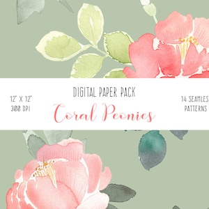 Peonies Digital Floral Paper - Peony Flower Seamless Pattern, Screen ...