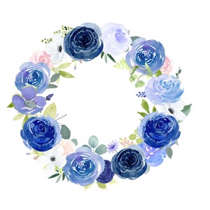 Navy and Blush Watercolor Clip Art Wreaths, Navy Blue Floral Wreaths ...