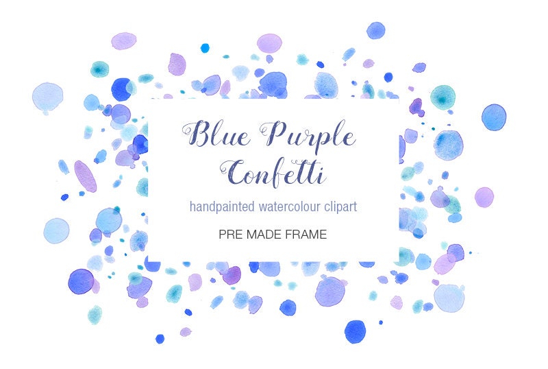Watercolour Clip Art Purple Blue Confetti Elements and - Etsy UK