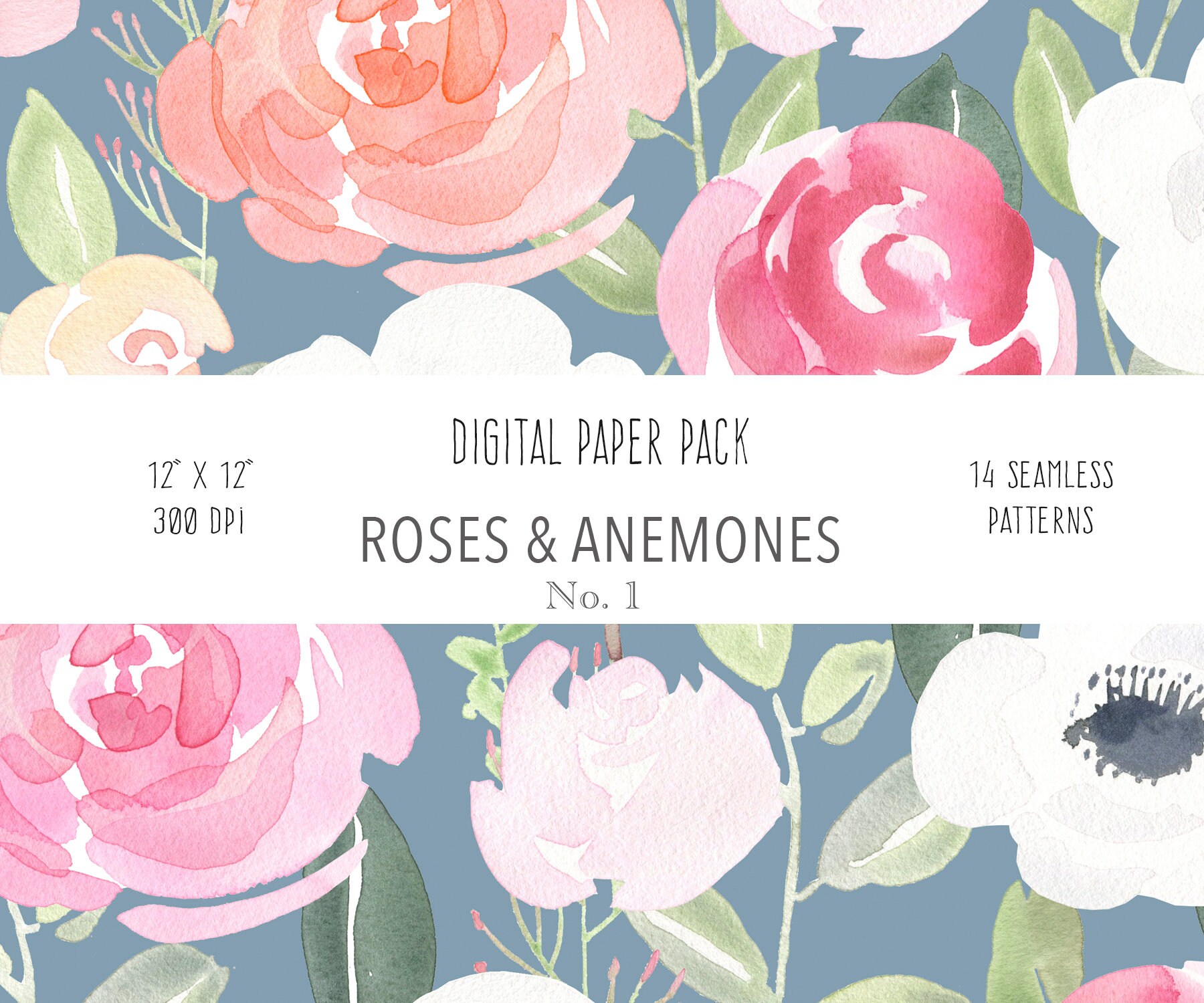 Watercolour Floral Digital Paper Pink Roses and White - Etsy UK