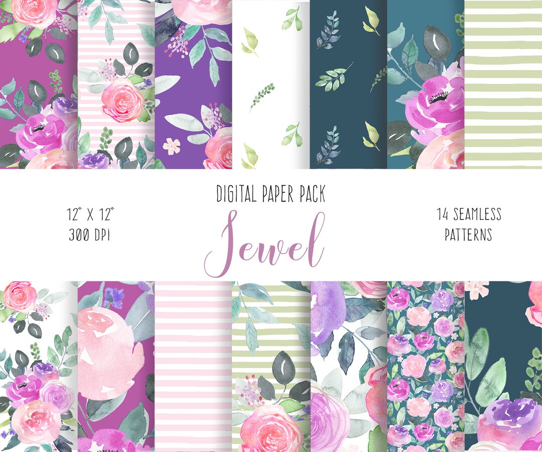 Floral Digital Paper - Seamless Patterned Pink and Purple Roses ...