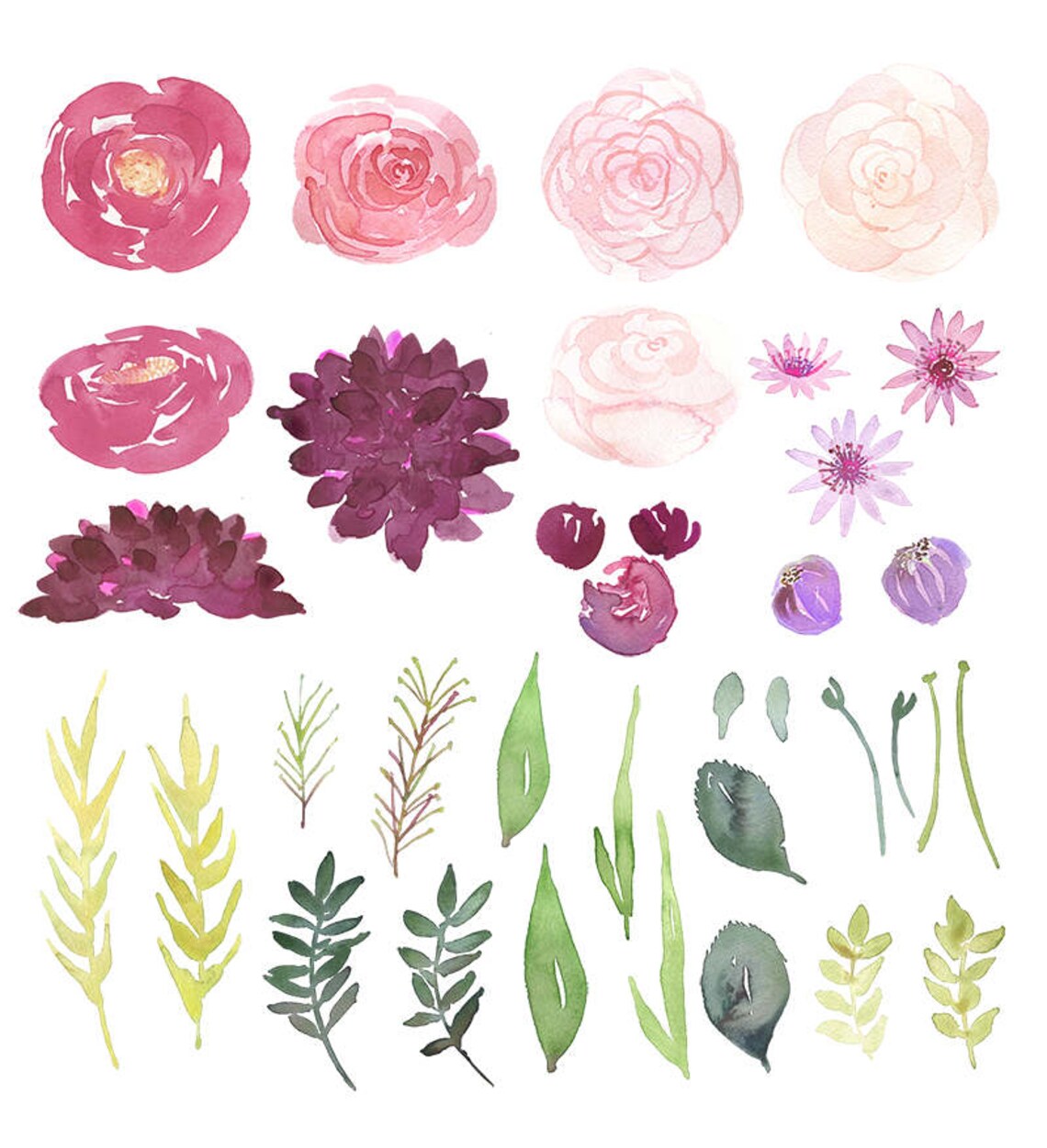Floral Watercolour Clipart Elements, Handpainted Flower Watercolour ...