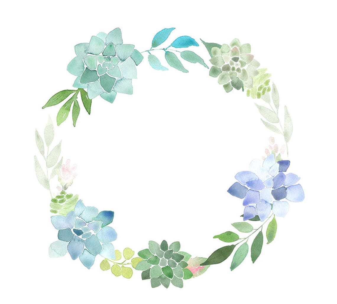 Succulents Wreath Watercolor Clipart Succulents Wedding - Etsy