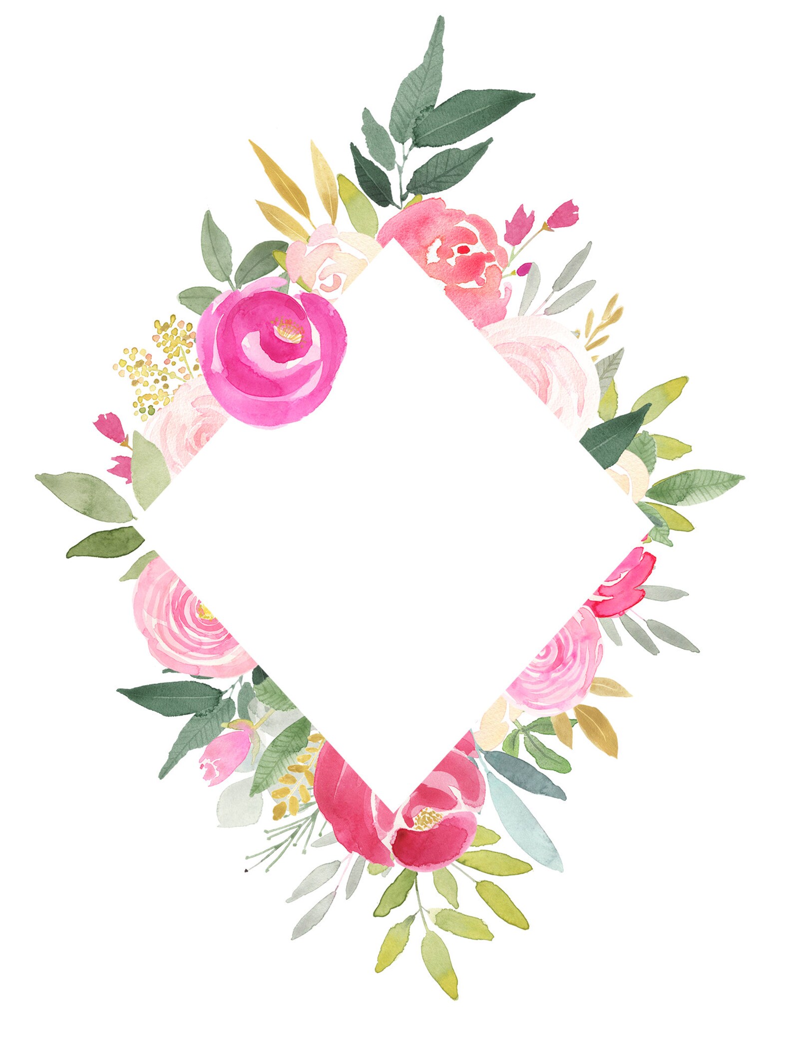 Pink Rose and Gold Watercolor Floral Frames for Pre-made - Etsy
