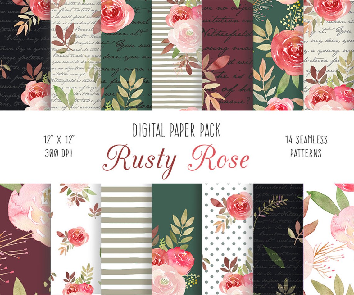 Digital Paper Watercolor flowers Repeat Floral Pattern | Etsy