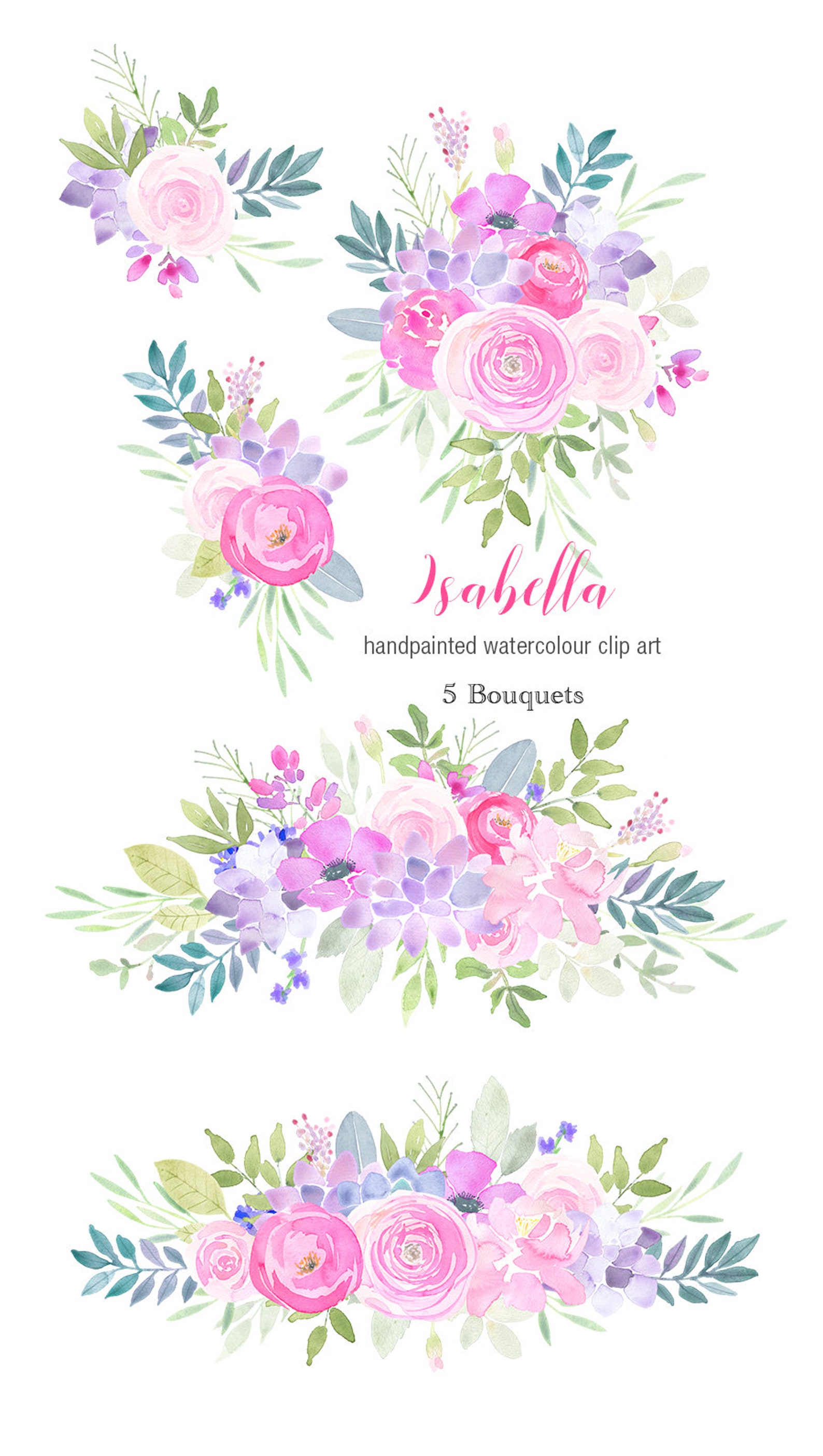 Watercolor Clipart Set - Spring Clipart Elements, Floral Clipart ...