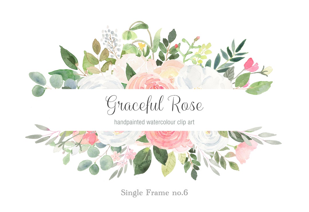 Pink and White Roses Clip Art Banner, Watercolor Clipart, DIY Wedding ...