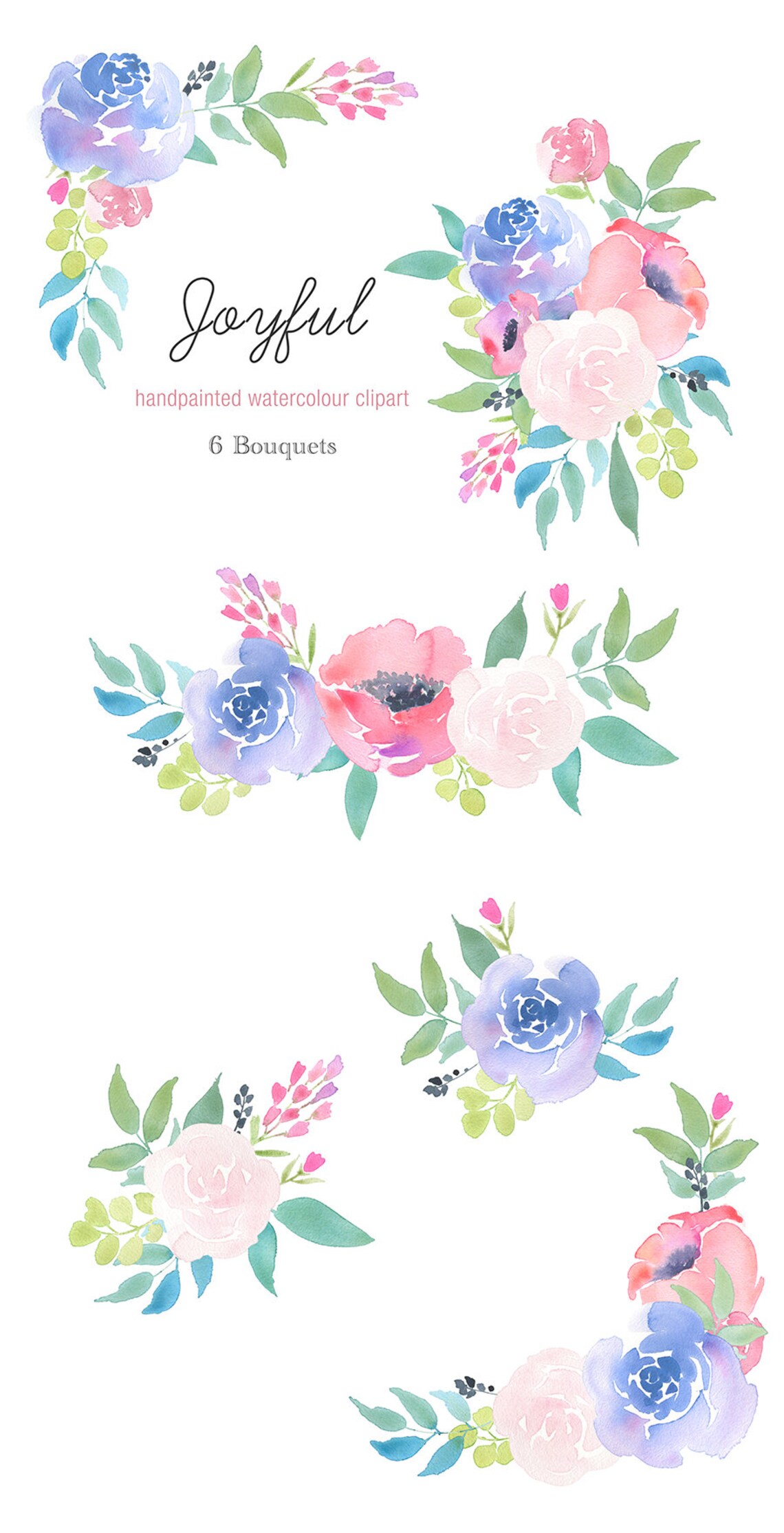 Watercolor Clip Art - Floral Frames, Borders, Flower Elements, Roses ...