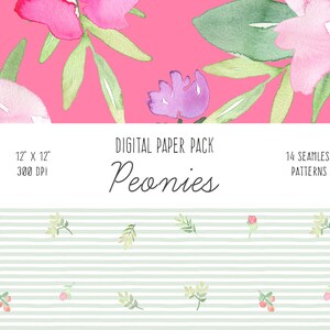 Peonies Digital Paper - Floral Paper Pack, Flower Seamless Pattern ...