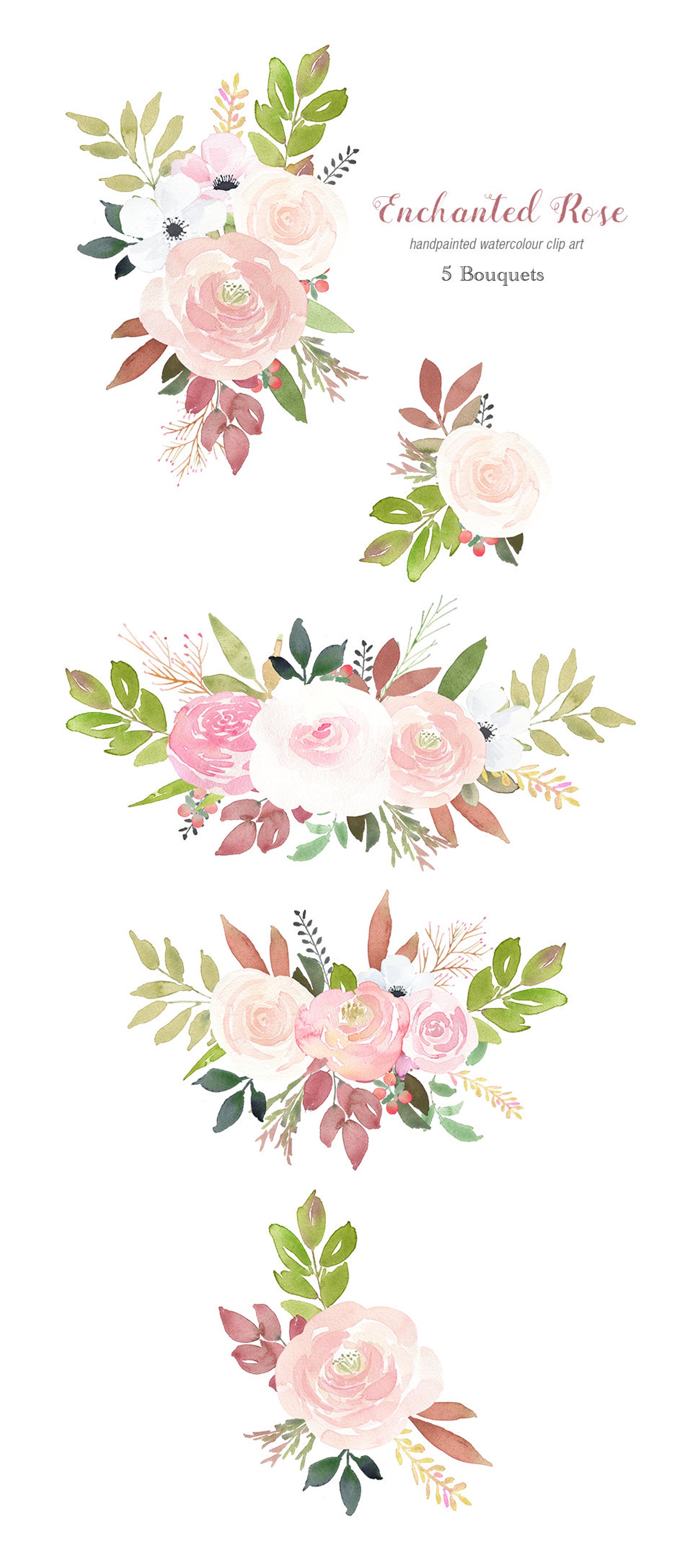 Blush Rose Watercolor Clipart Pack - Watercolor Roses Clipart Pack ...