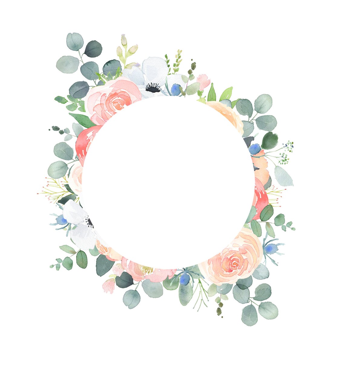 Peach Pink Rose Floral Frames Watercolor Clipart Wedding - Etsy