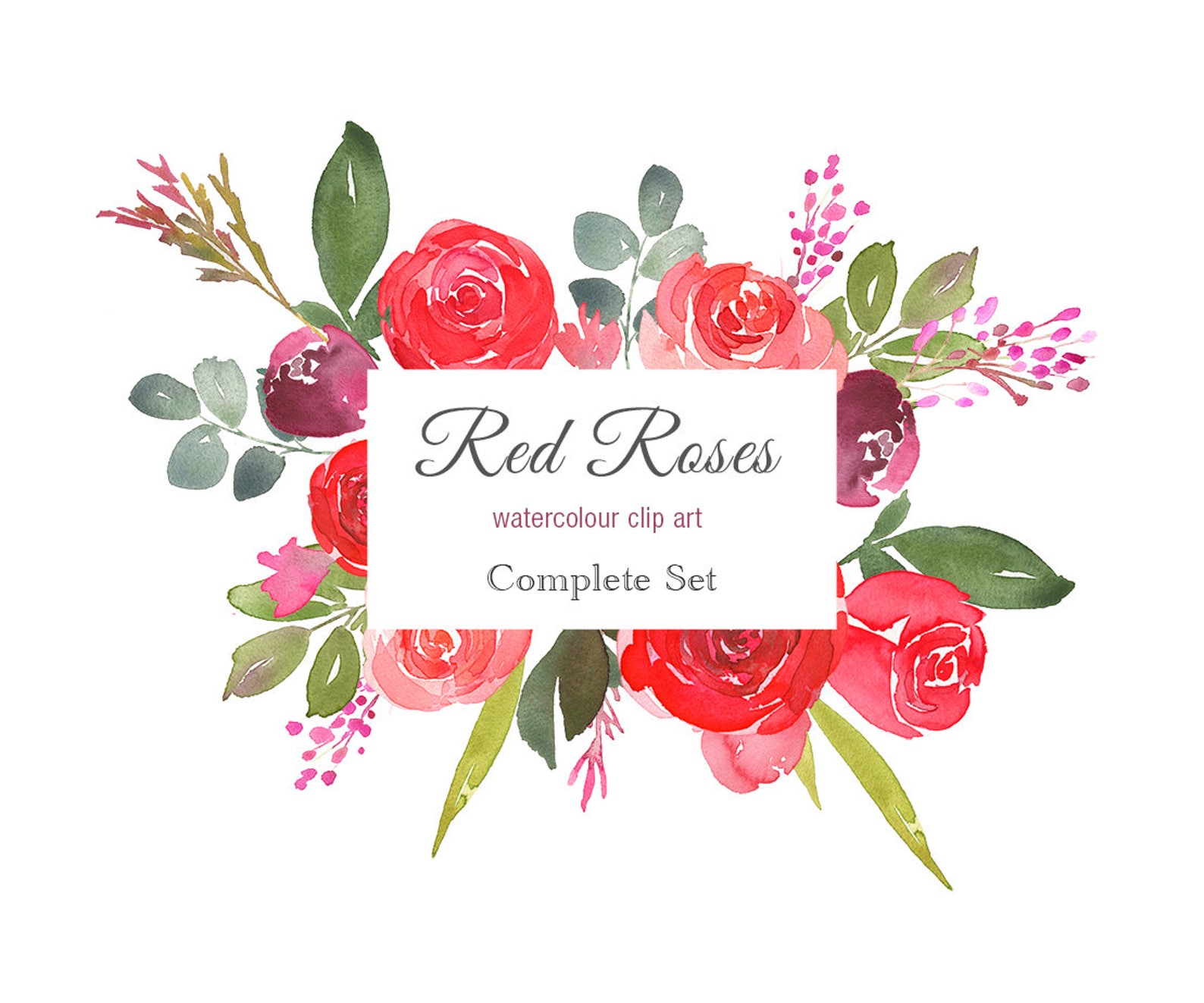 Watercolor Floral Cliparts Hand Painted Red Roses Flower - Etsy