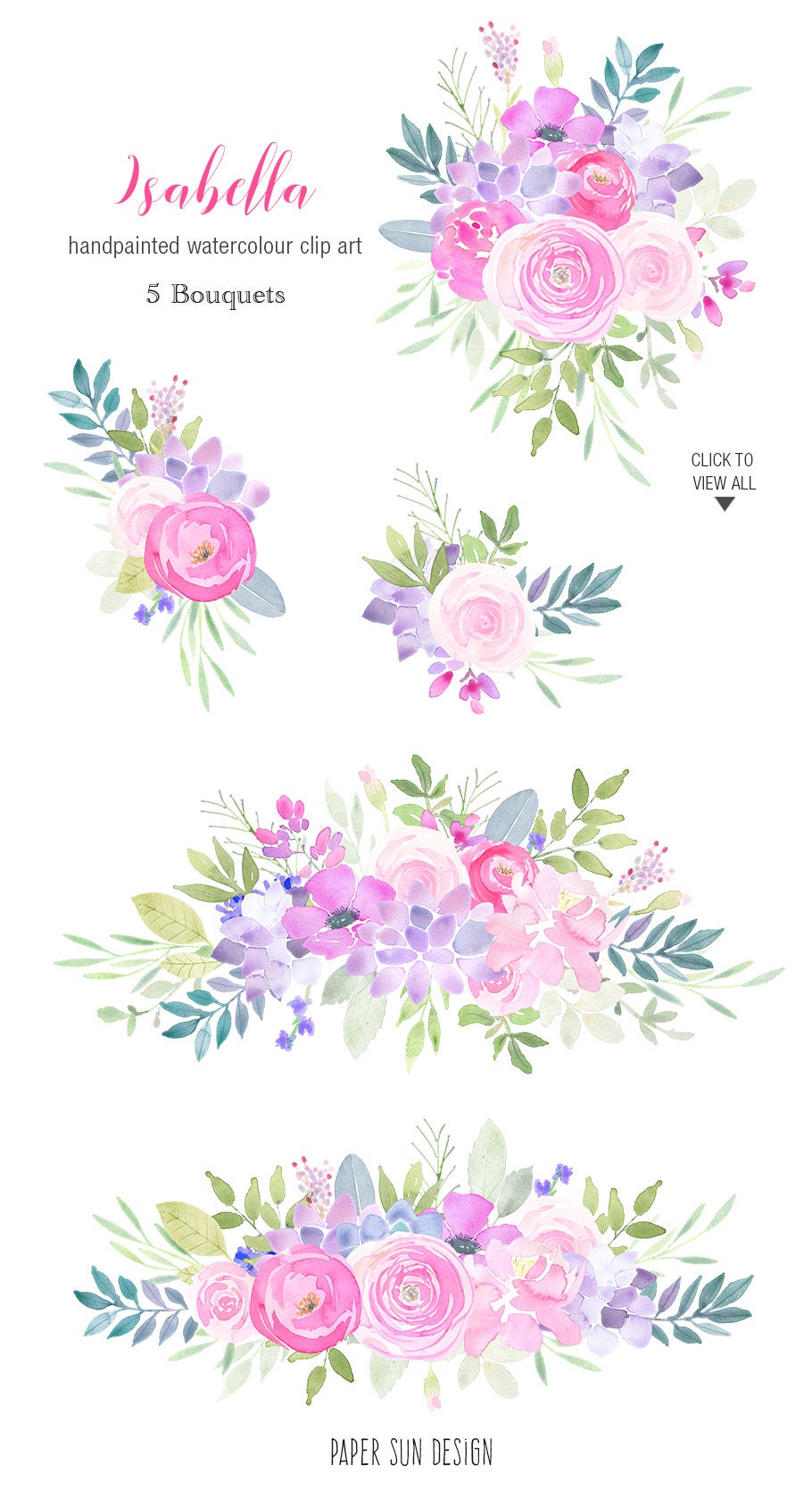 Pink and Purple Floral Clipart Pack, Clipart Bundle, Summer Floral ...