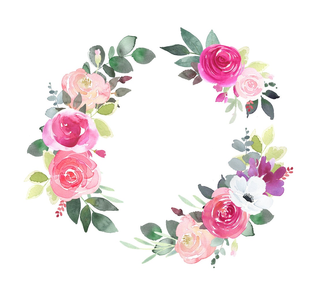 Watercolor Wreath Clipart Ruby Red and Pink Floral Clip Art - Etsy