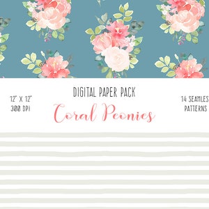 Peonies Digital Floral Paper - Peony Flower Seamless Pattern, Screen ...