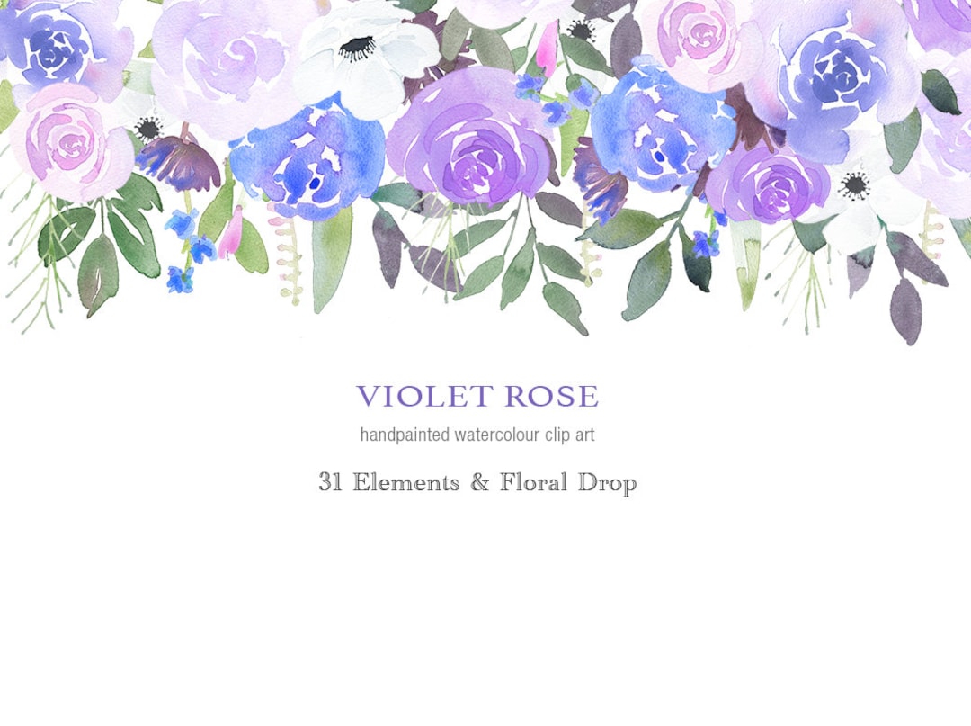 Violet Roses Floral Drop - Digital Scrapbooking Clipart, Purple ...