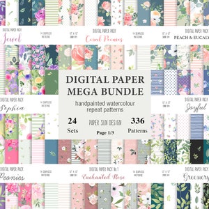 Floral Digital Paper Bundle, Watercolor Flower Repeat Patterns Download ...