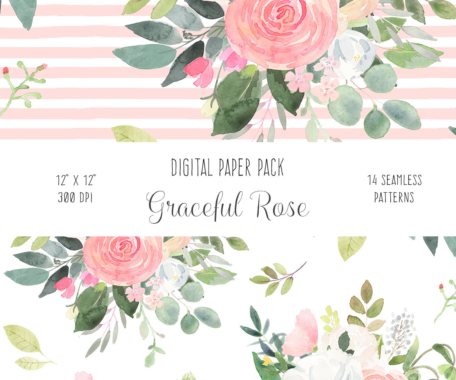 Digital Floral Paper Pack 14 Seamless Patterns of Pink and - Etsy