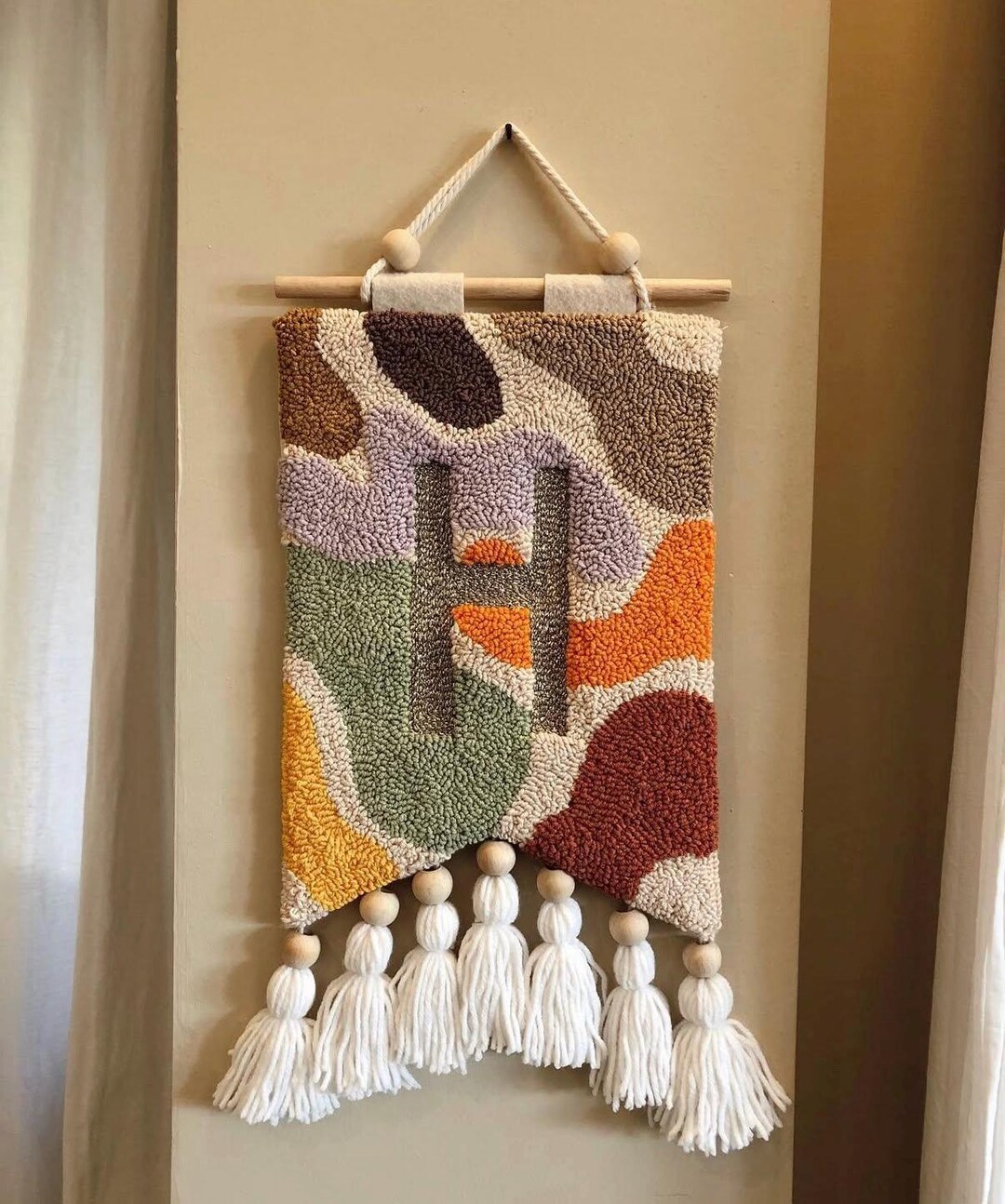 Custom Tufted Wall Hanging With Letter | Personalized Boho Tapestry ...