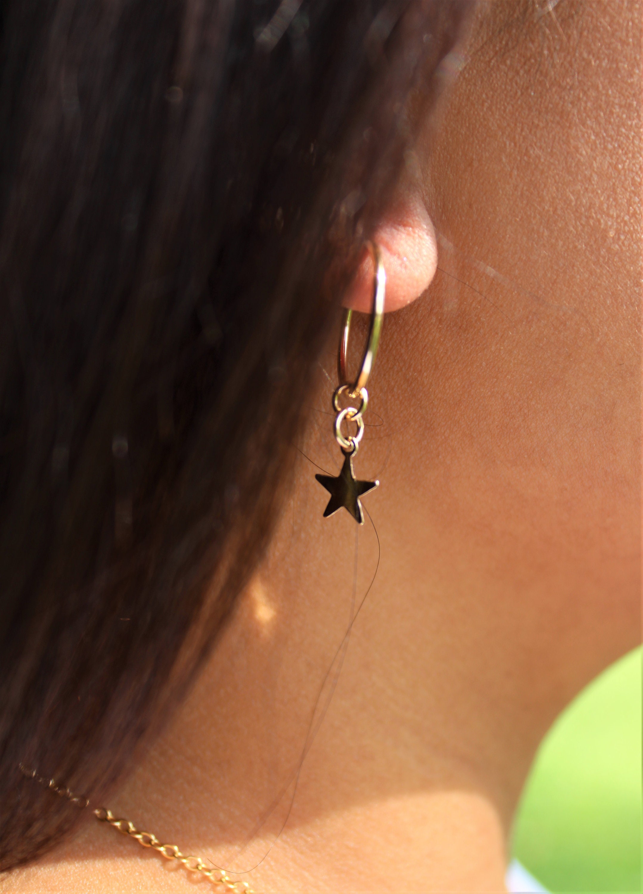 14k U.S.A Gold Filled Star Hoop Earrings, Gold Hoop Earrings, Star ...