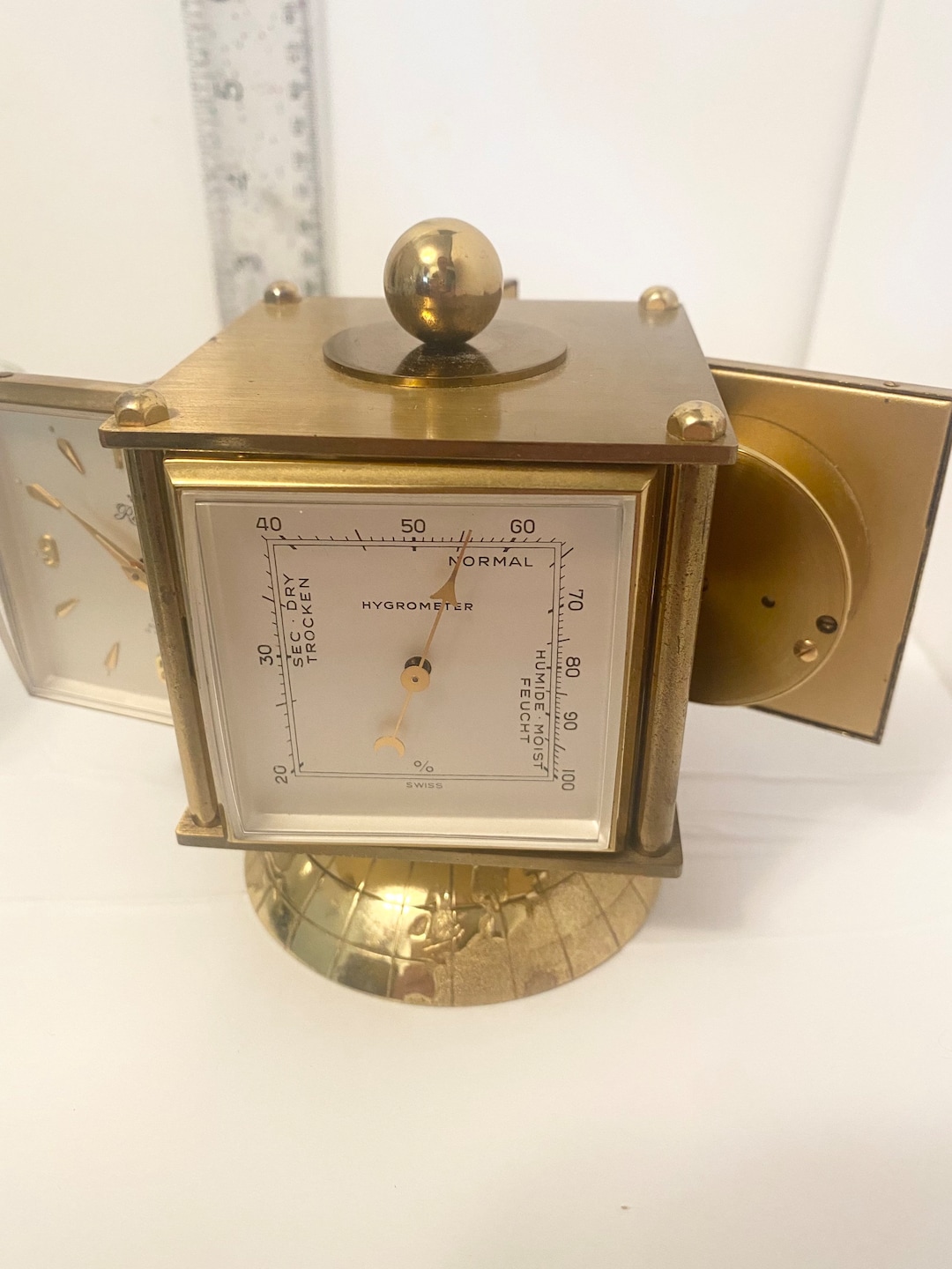 RARE Vintage Relide Swiss Made Tabletop Clock and Weather Station Globe ...